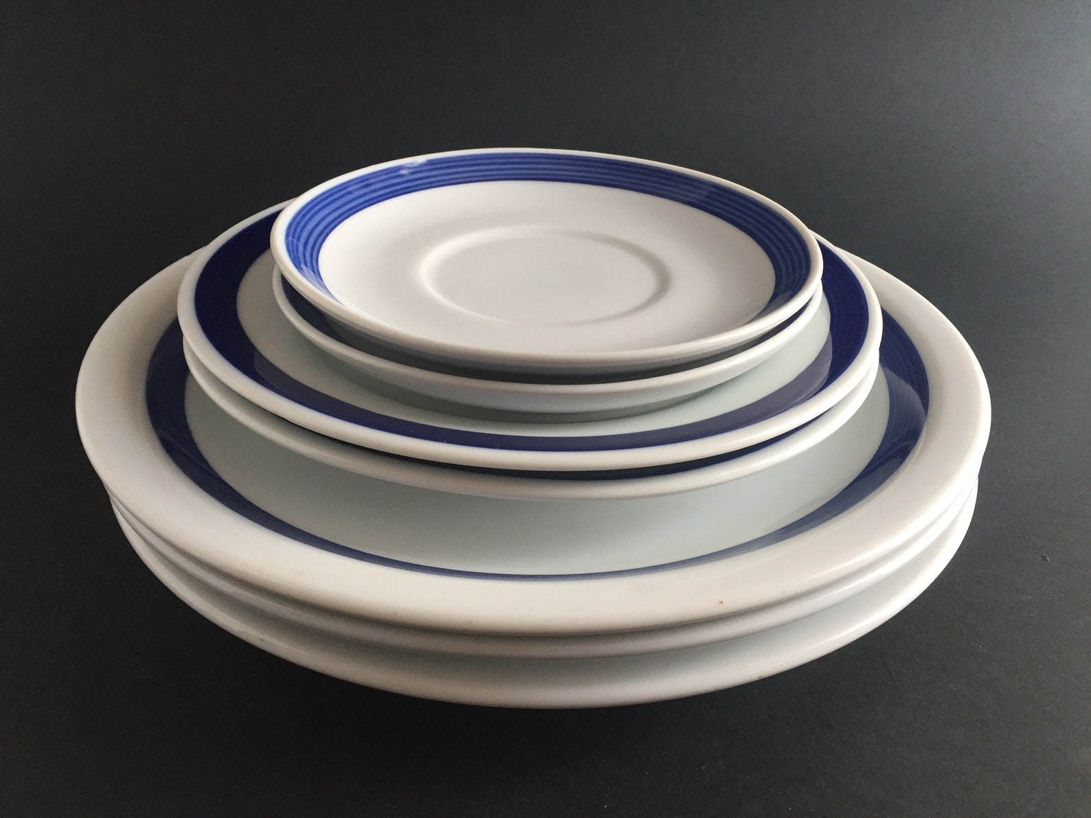 80s Retro 6 Piece Set With Blue Rim, Dinner Plates, Salad Plates ...