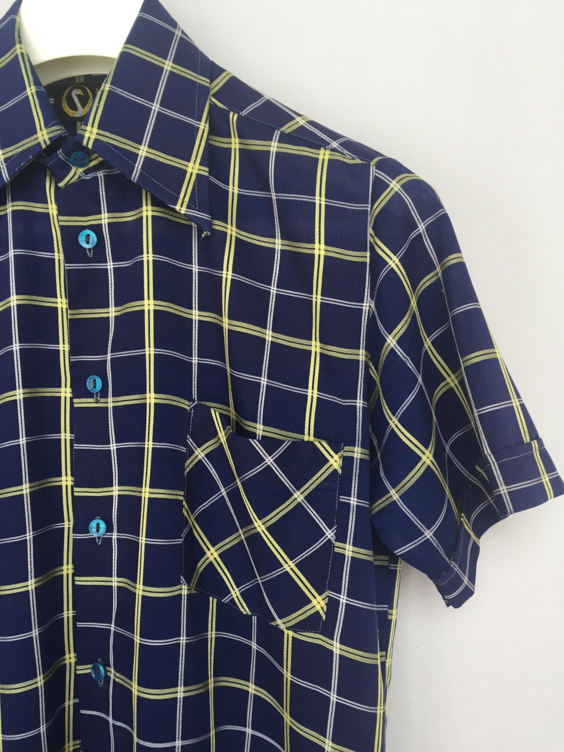 70's Blue LABOD Made in Slovenia Checkered Navy Man - Etsy