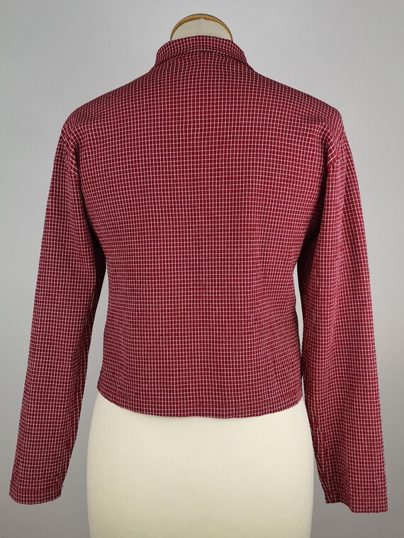 90's checkered rockabilly red crop top long sleeve bu… - Gem