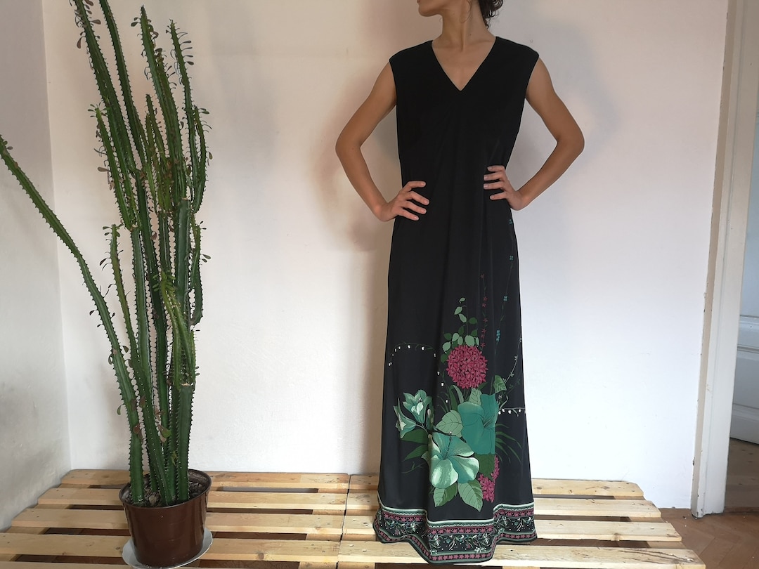 Vintage 1970's Boho Evening Minimalist Floral Fabulous on Stage Dress M ...