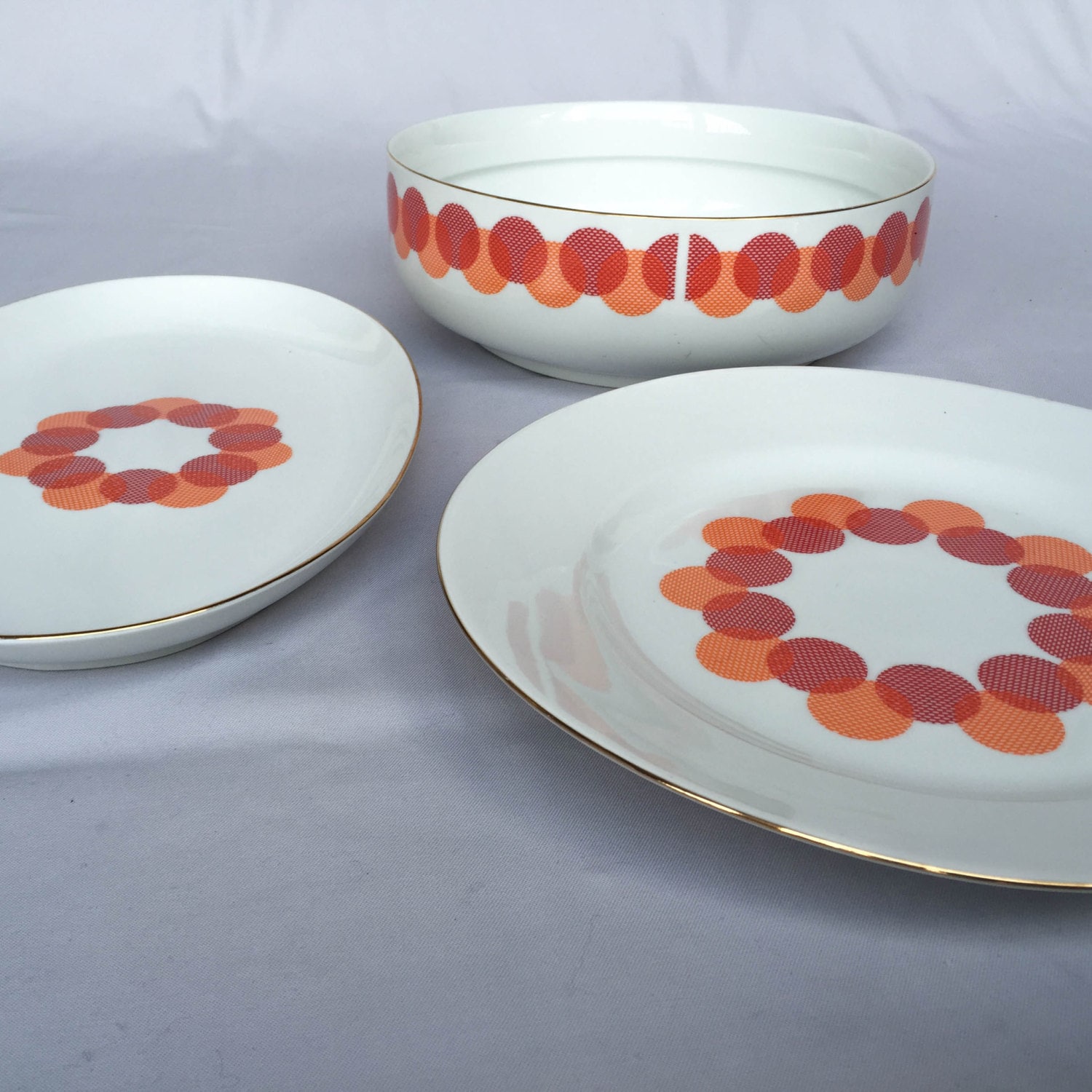 70's Dinner 3 Set, Bowl and 2 Plates, Vintage Dinner Set, Retro Kitchen ...