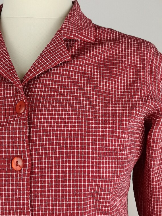 90's checkered rockabilly red crop top long sleeve bu… - Gem