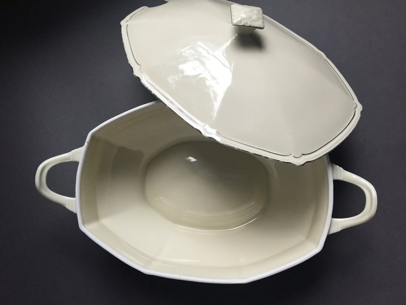 ART DECO Creamy White Porcelain Soup Dish with silver lines | Etsy