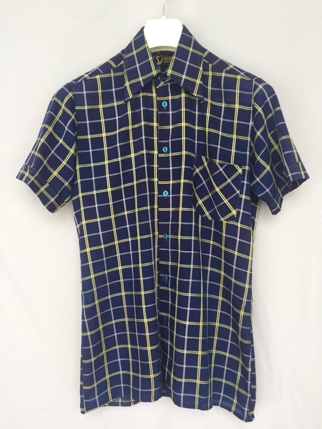 70's Blue LABOD Made in Slovenia Checkered Navy Man - Etsy