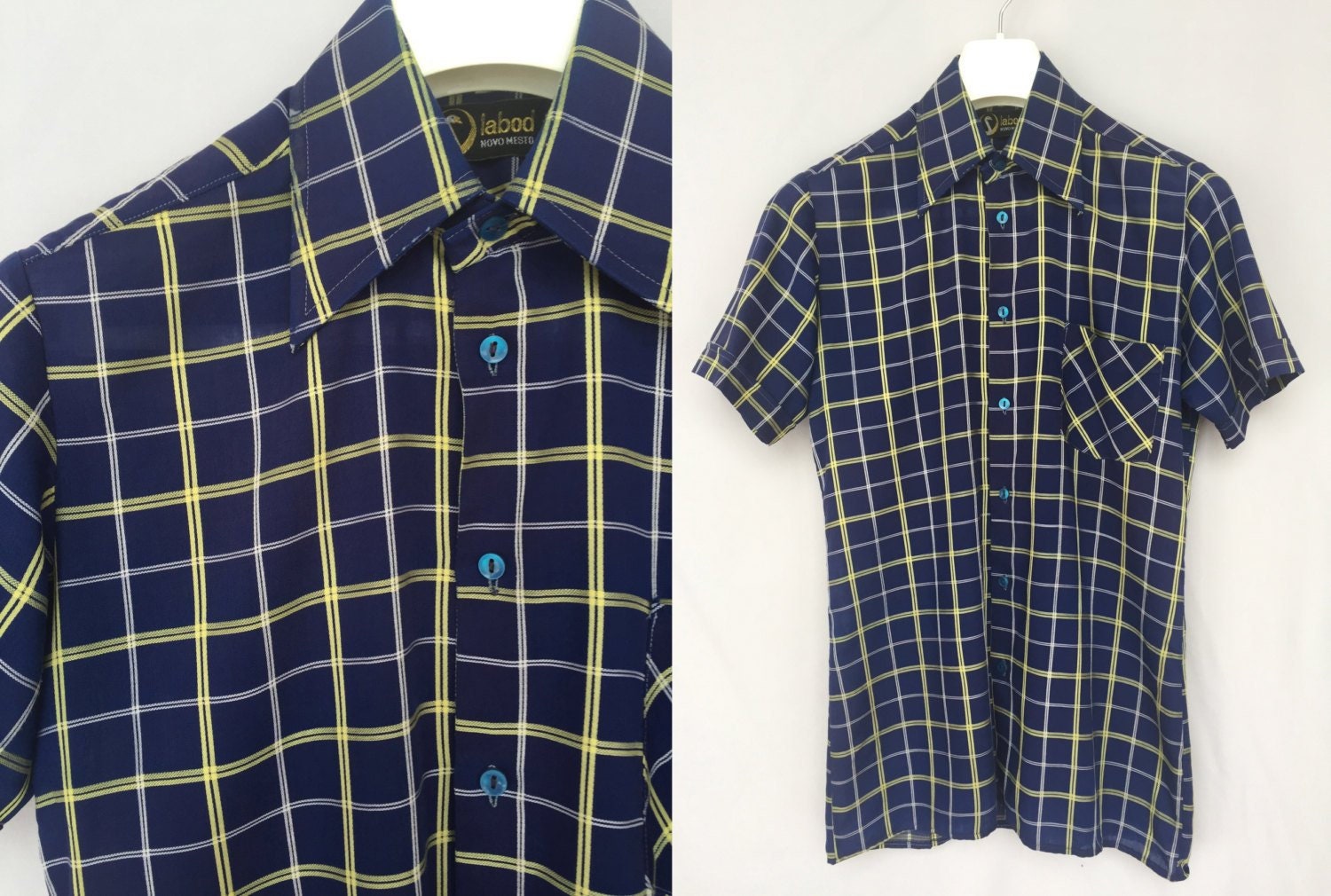 70's Blue LABOD Made in Slovenia Checkered Navy Man - Etsy