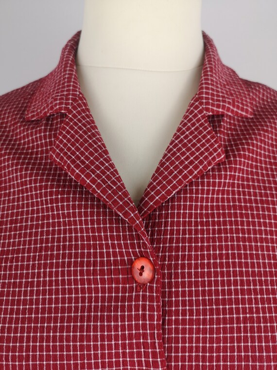 90's checkered rockabilly red crop top long sleeve bu… - Gem