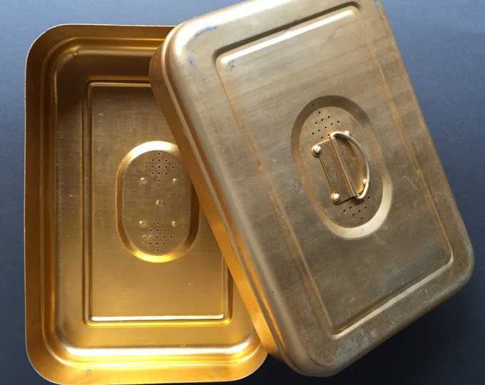 80's Vintage Metal Box Gold Metal Box With Handles Both Sides Tool Box ...