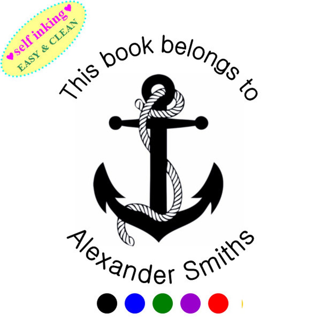 Nautical Anchor Rubber Stamp: Custom Address, Ex Libris (self-inking or ...