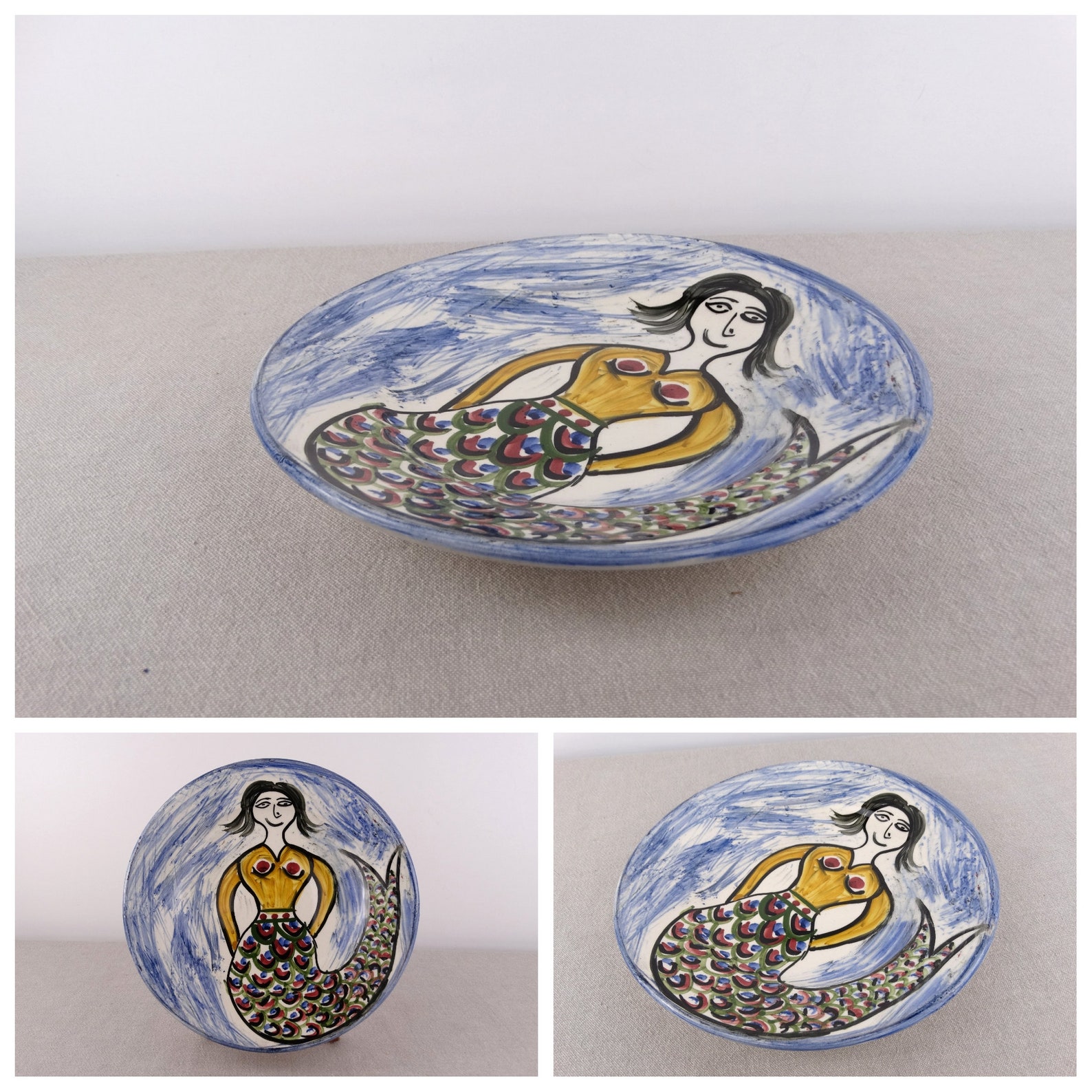 Mermaid Decor, Greek Ceramic Plate, Vintage Hanging Plate, Decorative ...
