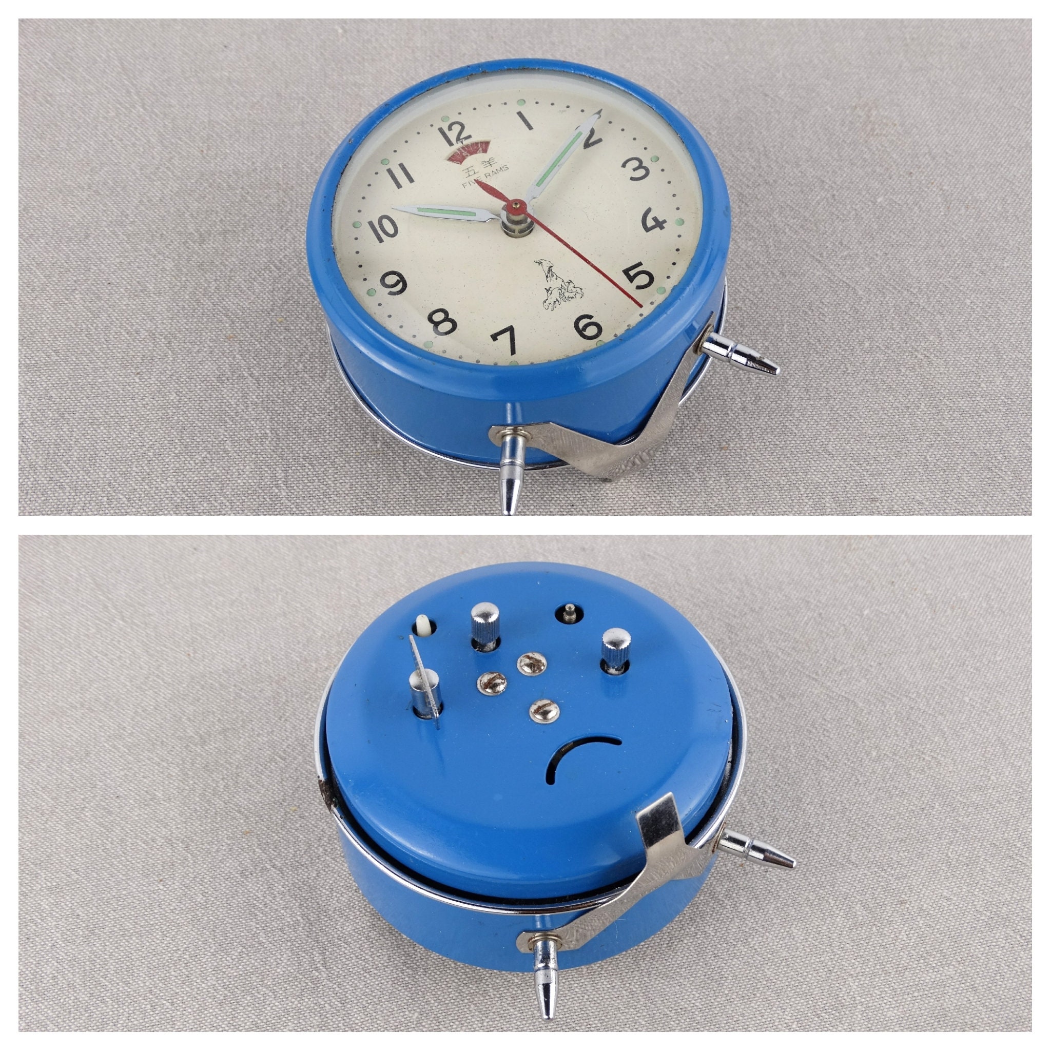 Retro Clock, Five Rams Clock, Alarm Clock, Blue Clock, Desk Clock, Old ...