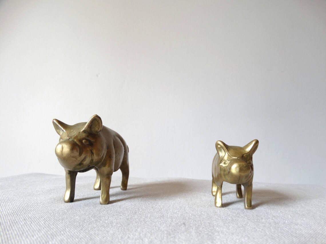Pig Figurines Set, Pig Statue, Pig Decor, Pig Art, Hog Statue, Brass ...