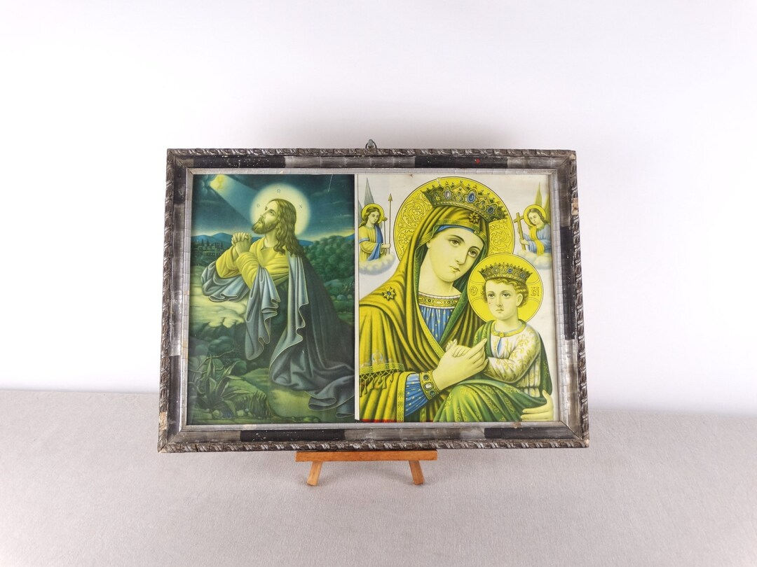 Jesus Christ Icon, Virgin Mary Icon , Religious Print, Old Catholic ...