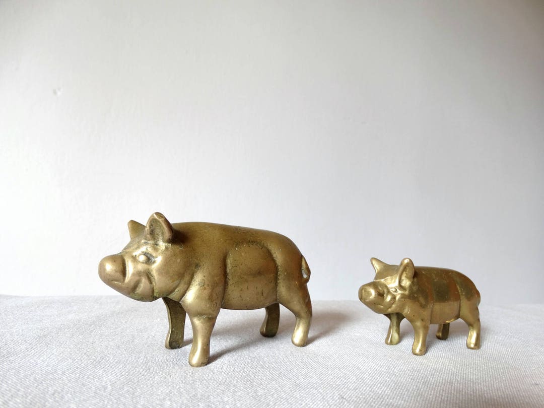 Pig Figurines Set, Pig Statue, Pig Decor, Pig Art, Hog Statue, Brass ...