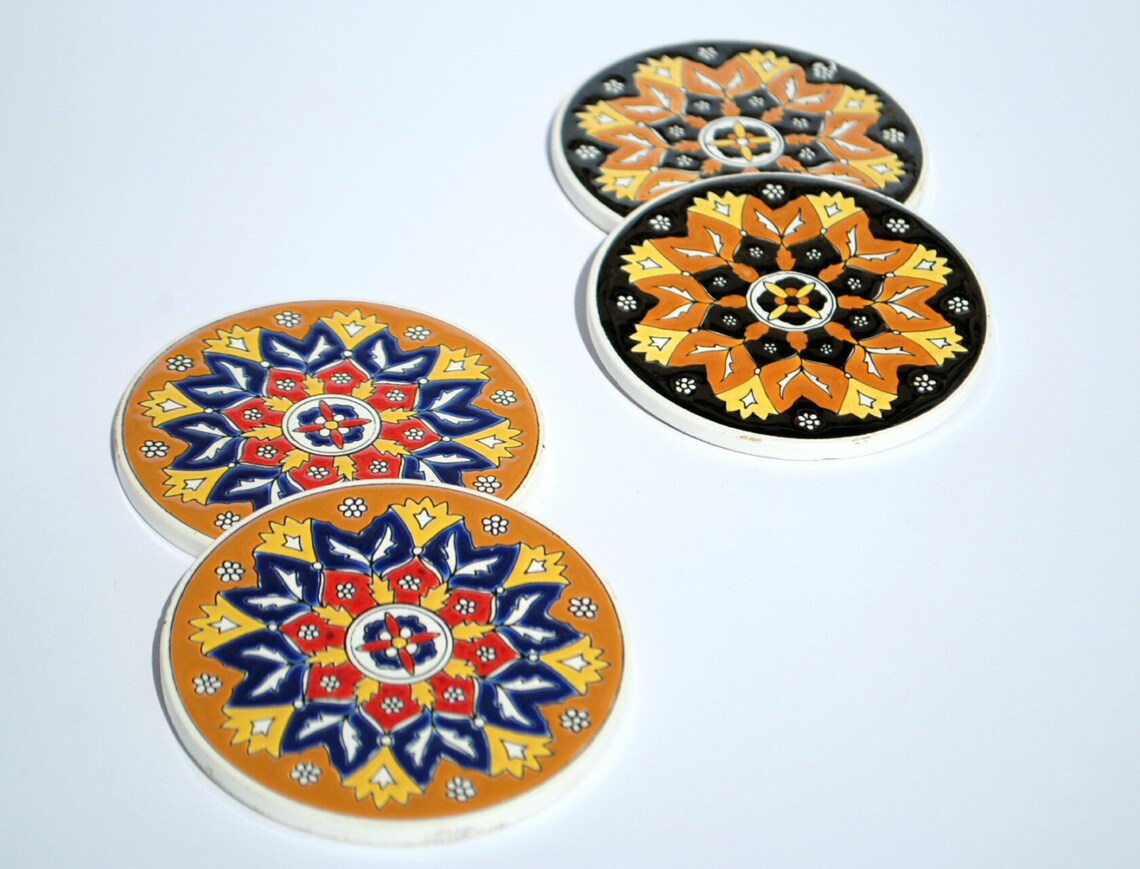 Vintage Bohemian Coasters Ceramic Coaster Retro Coasters - Etsy