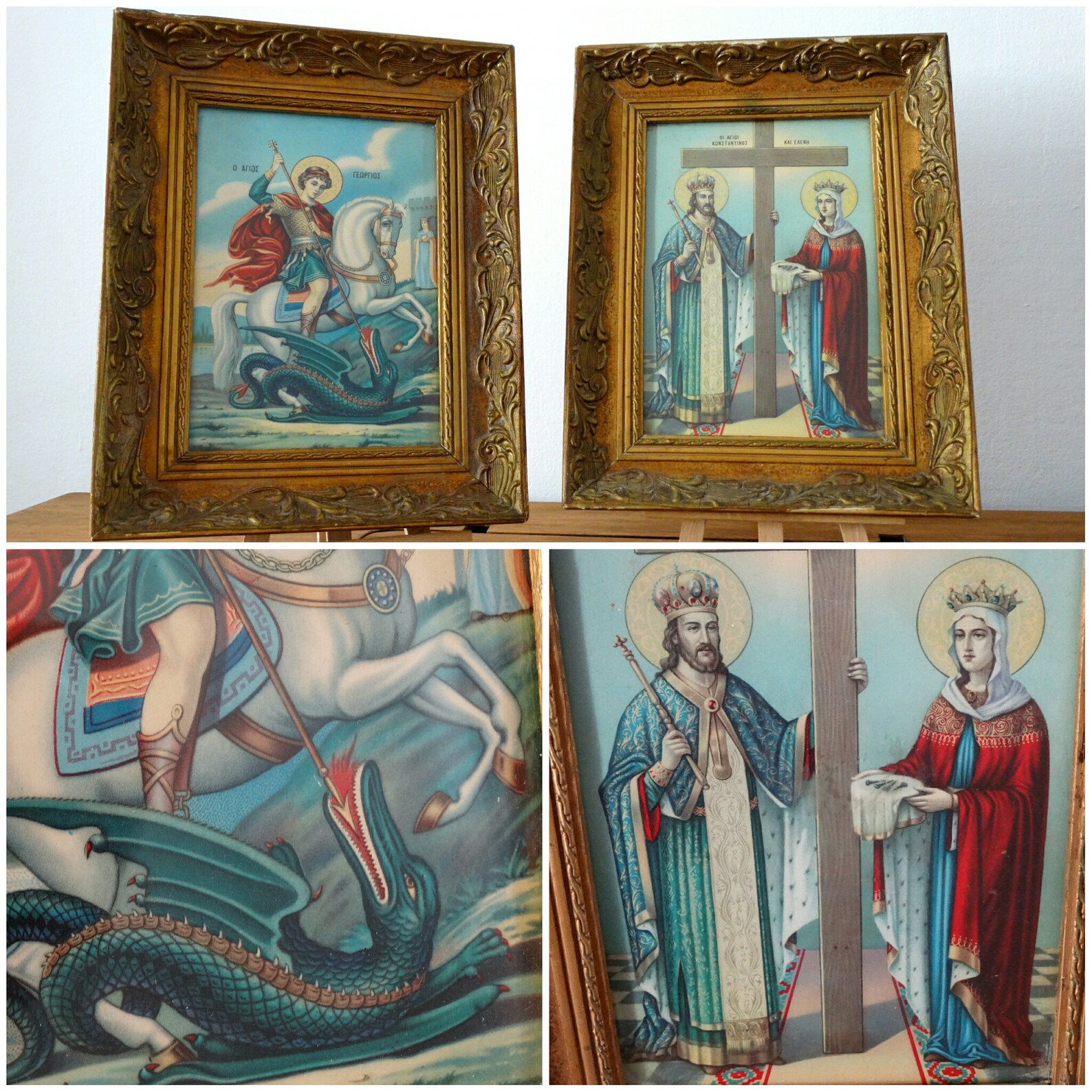Religious Diptych Icon, St George, St Konstantine, St Helen, Christian ...