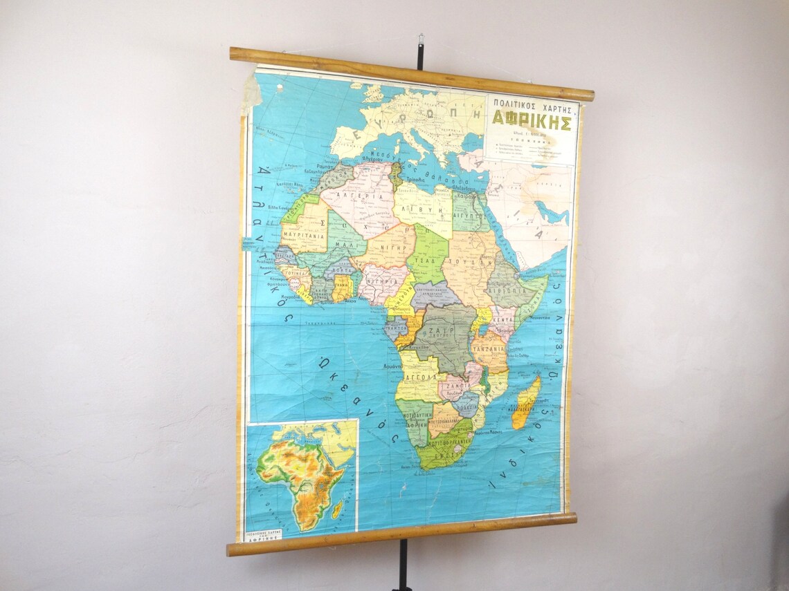 Geography Chart of Africa, Old Canvas Chart, Pull Down Chart, School ...