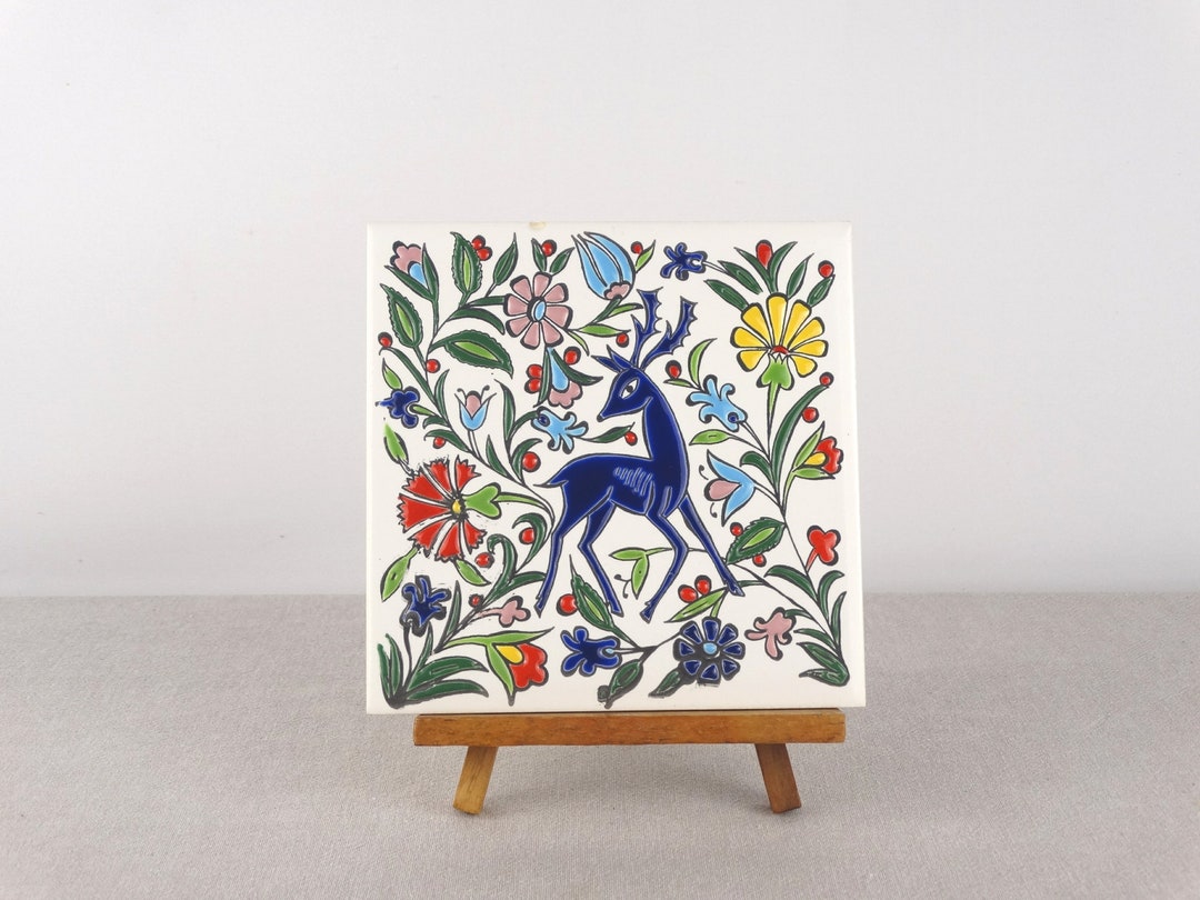 Vintage Ceramic Tile, Wall Tile, Deer Decor, Sticker Tile, Kitchen Tile ...
