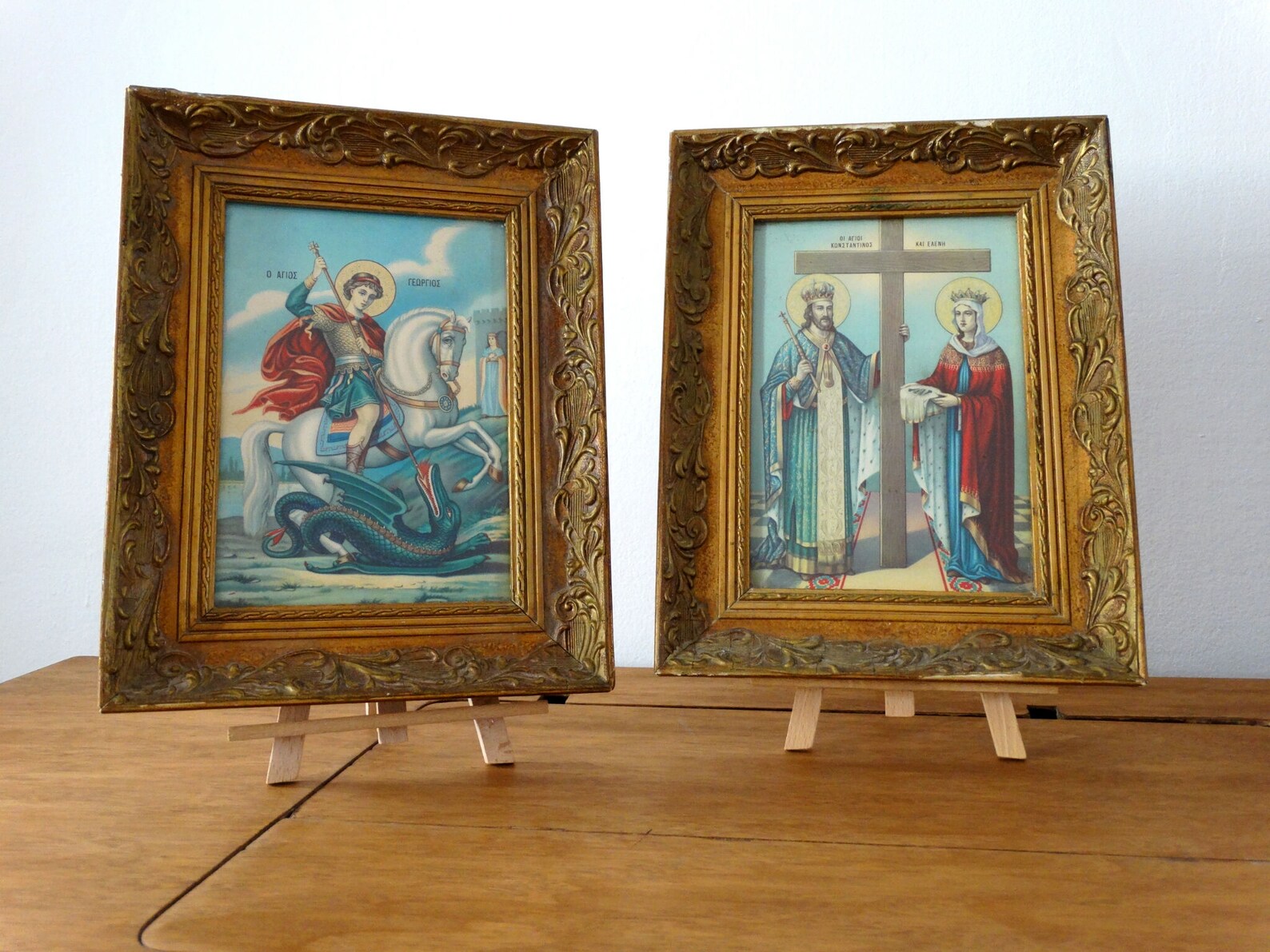 Religious Diptych Icon, St George, St Konstantine, St Helen, Christian ...