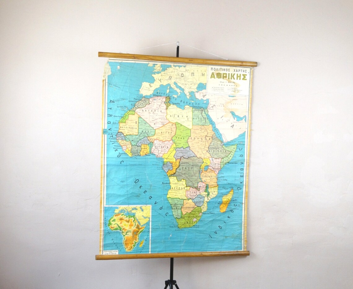 Geography Chart of Africa, Old Canvas Chart, Pull Down Chart, School ...