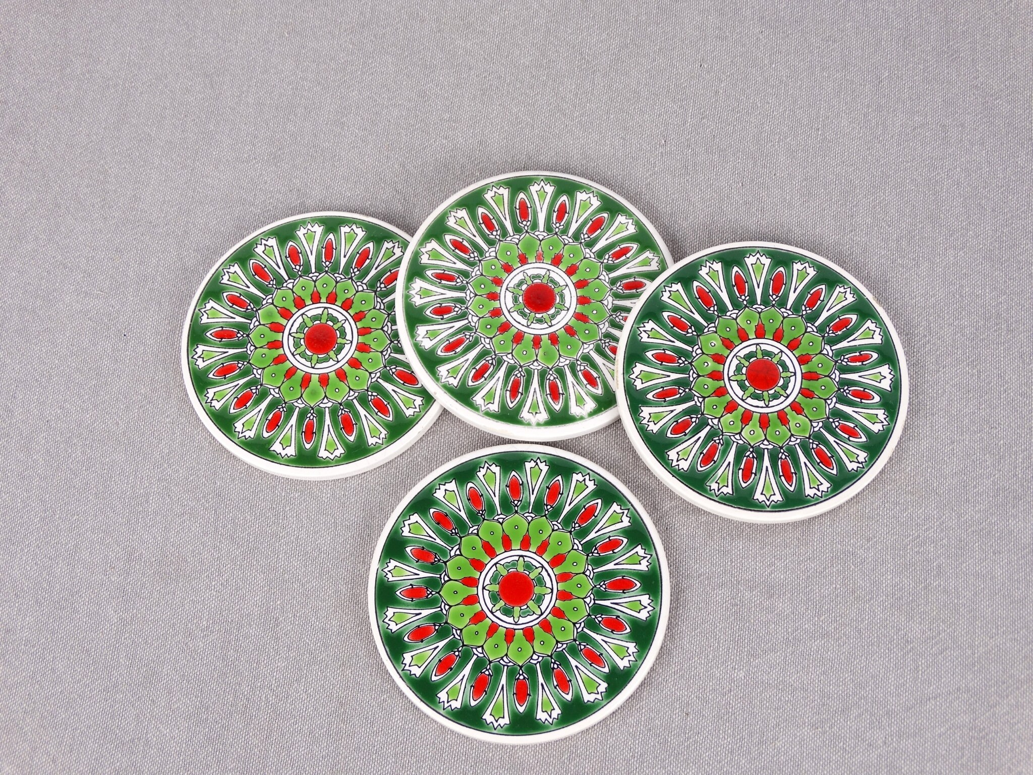 Drink Tile Coaster, Ceramic Coaster Set, Green Ceramic Coaster, Mandala ...