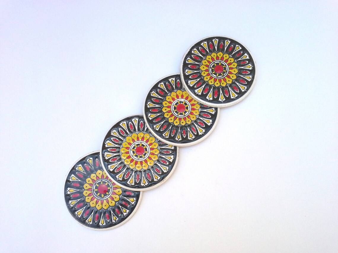 Black Ceramic Coaster Mandala Coaster Drink Coaster Mandala - Etsy