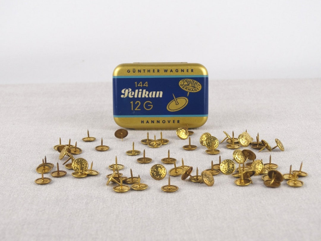 144 Pelikan 12G Push Pins, Vintage Brass Thumb Tacks, Brass Push Pins ...