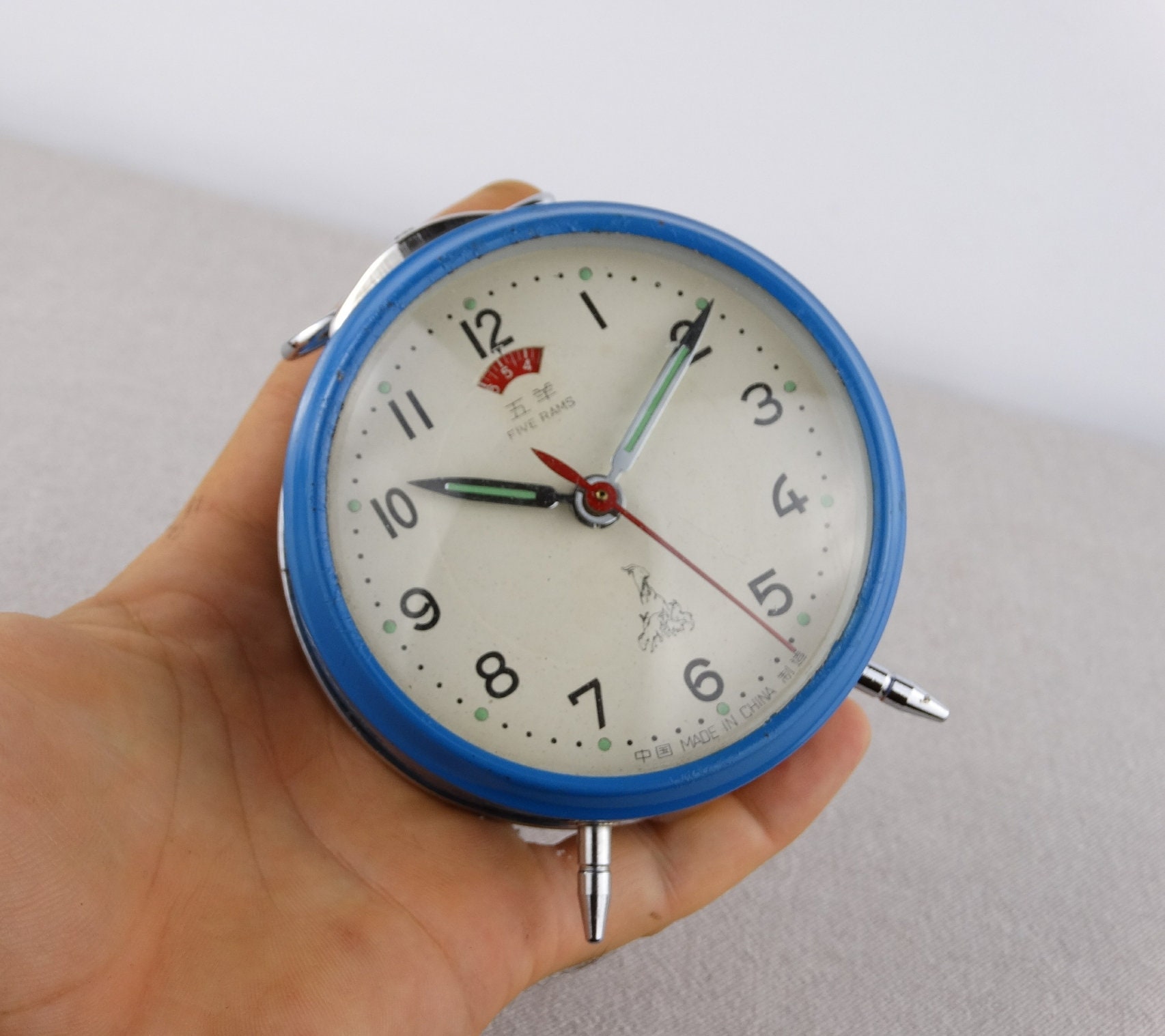 Retro Clock, Five Rams Clock, Alarm Clock, Blue Clock, Desk Clock, Old ...