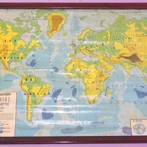 World Atlas Map, Geography School Map, Canvas Chart, Pull Down Chart, Large School Map, World ...