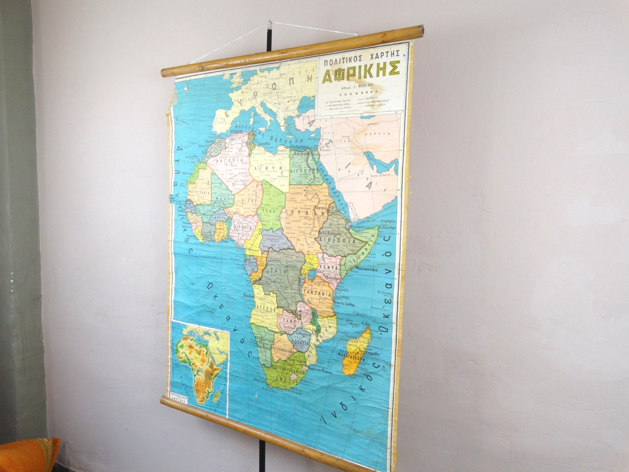Geography Chart of Africa, Old Canvas Chart, Pull Down Chart, School ...