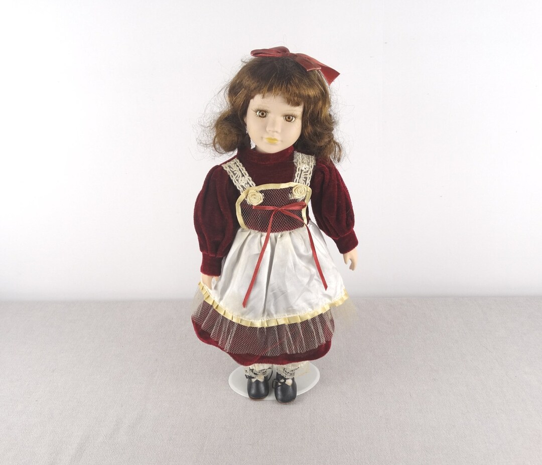 Vintage 16" Porcelain Doll, Maid Doll, Doll on Stand, Old Doll ...