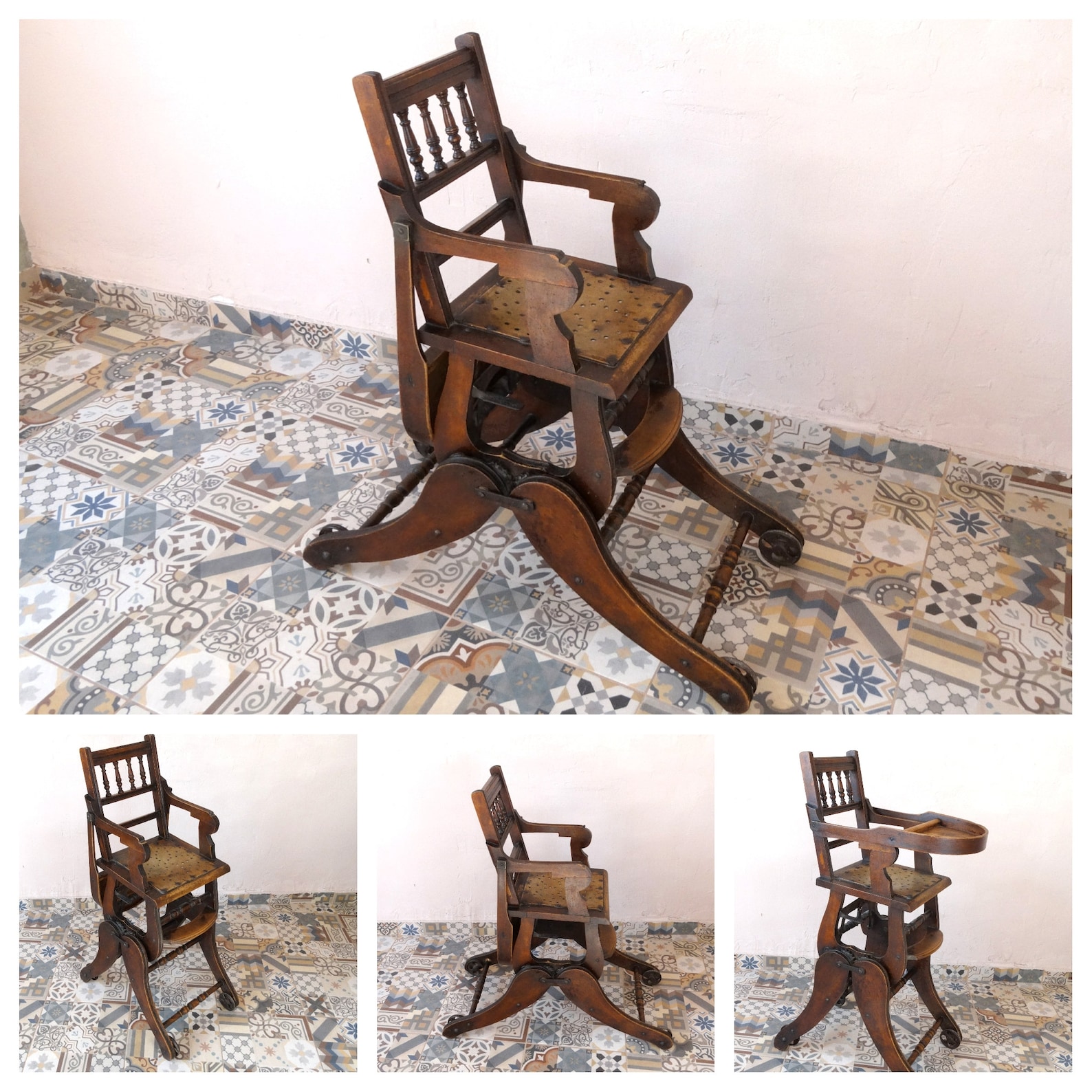 Antique Rocking Chair, High Chair, Victorian Wooden Metamorphic Chair ...