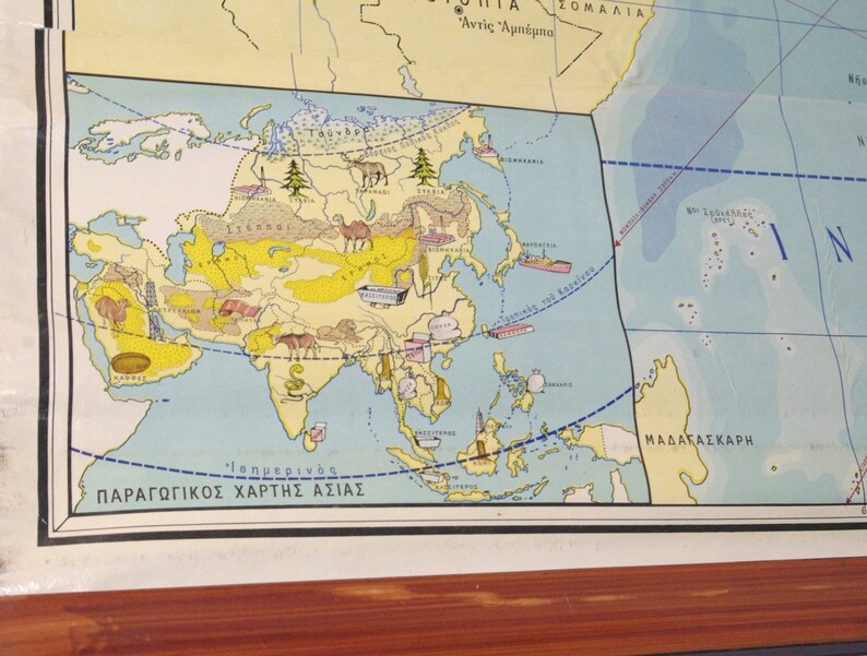 Asian Map Geography School Map Canvas Chart Pull Down - Etsy