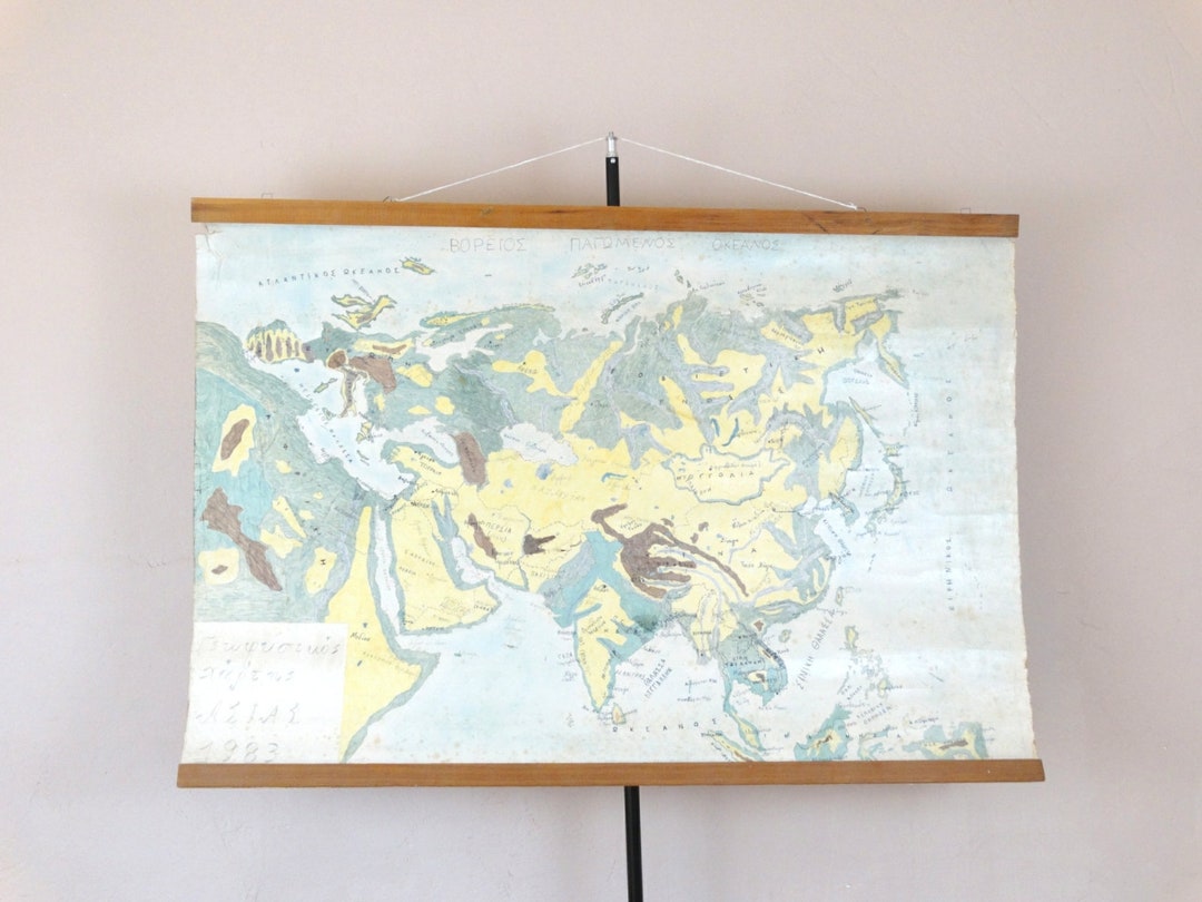 School Chart of Asia, Geography Classroom Chart, Asia Chart, Pull Down ...