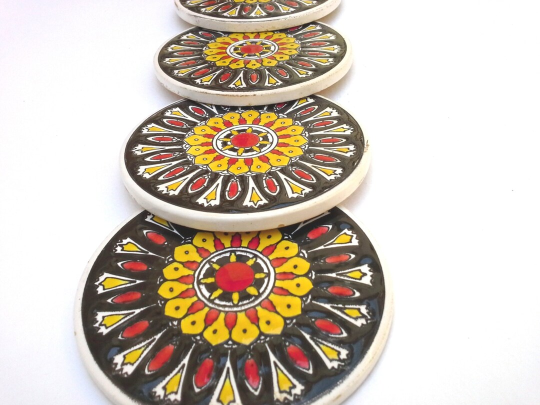 Black Ceramic Coaster, Mandala Coaster, Drink Coaster, Mandala Coaster ...