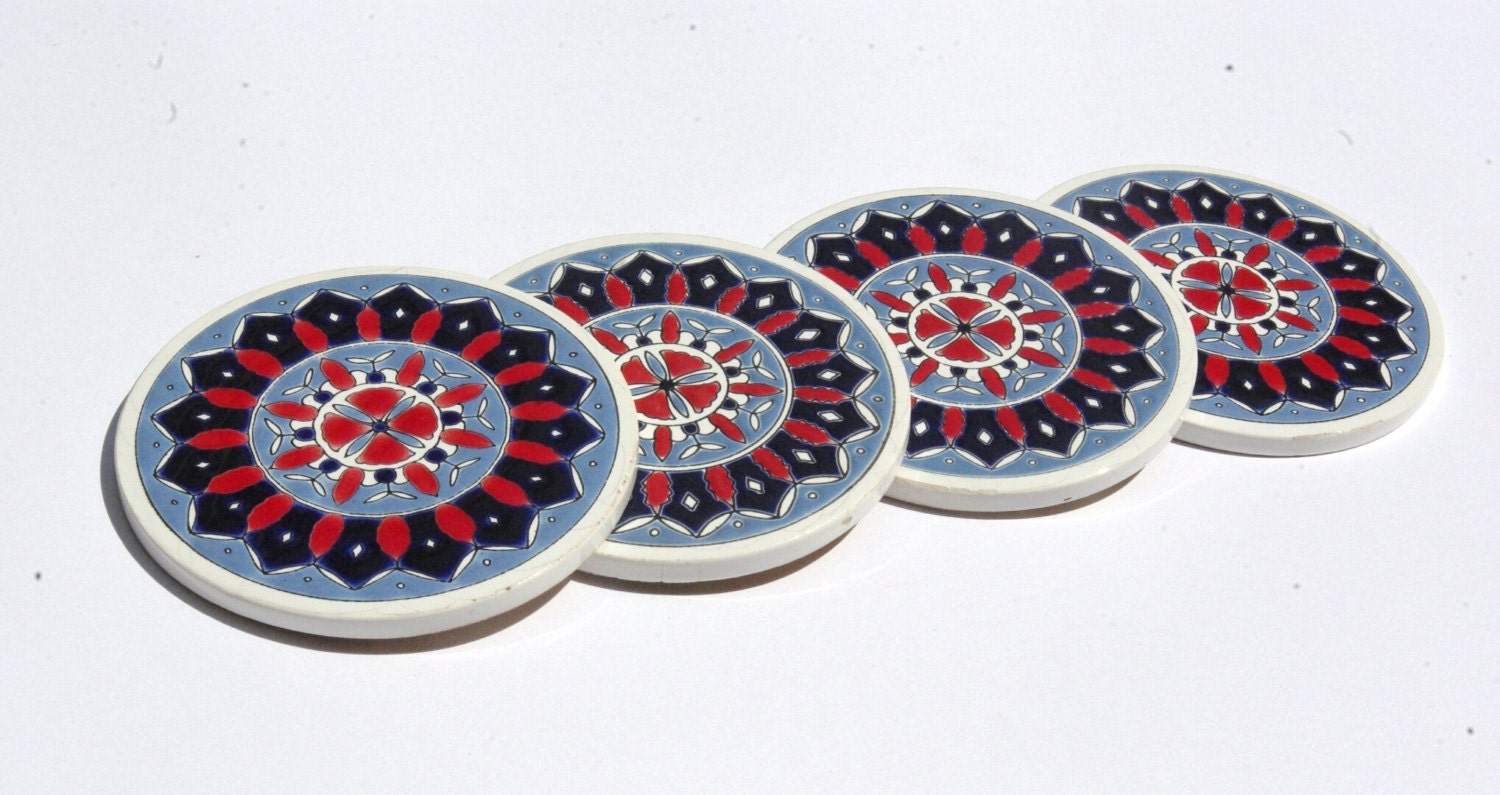 Ceramic Coaster, Blue Ceramic Coaster, Ceramic Decor, Greek Ceramic Art ...