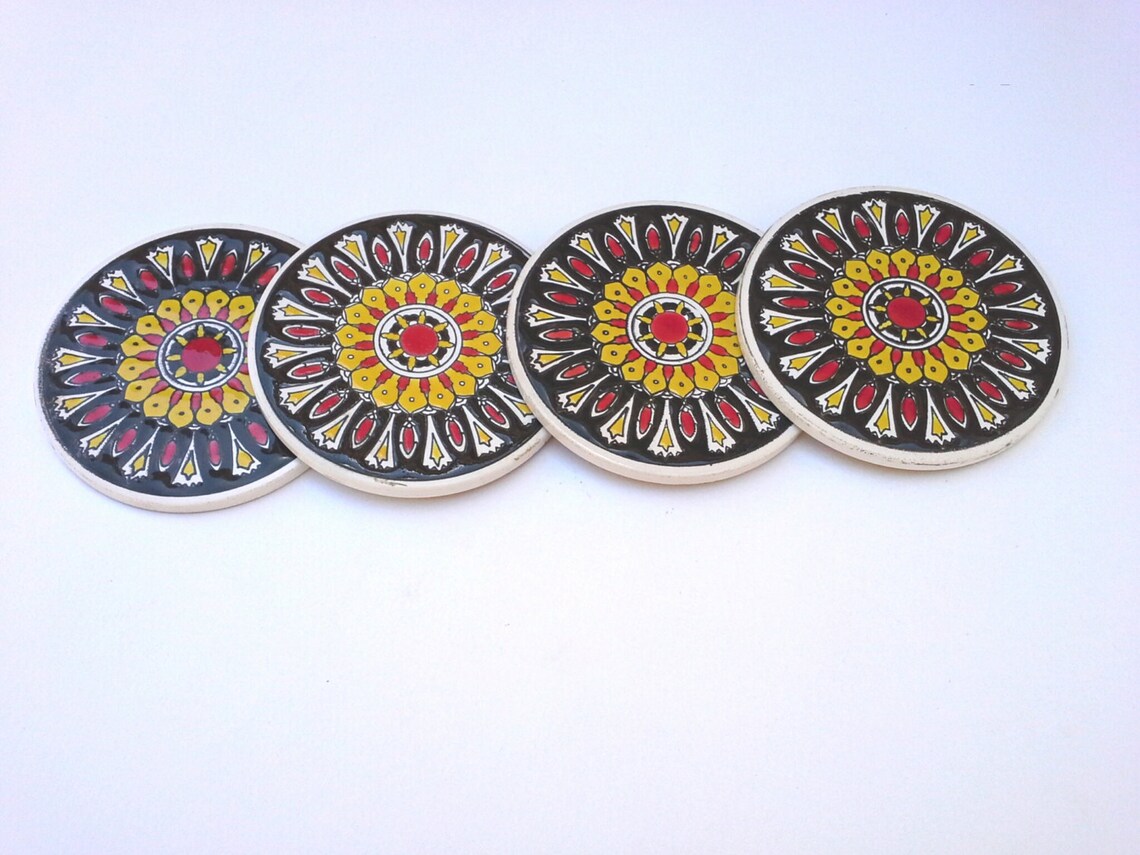 Black Ceramic Coaster Mandala Coaster Drink Coaster Mandala - Etsy