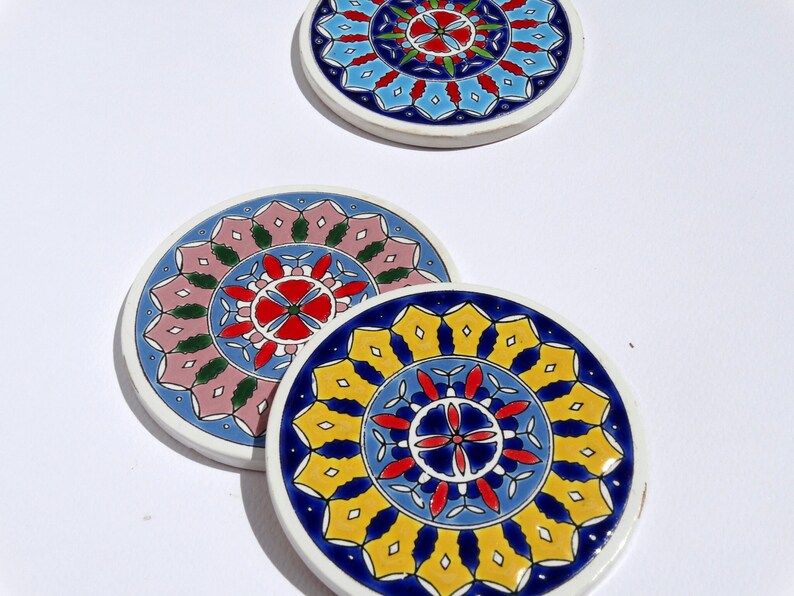 Mandala Ceramic Tile Coaster Drink Coaster Greek Ceramic | Etsy