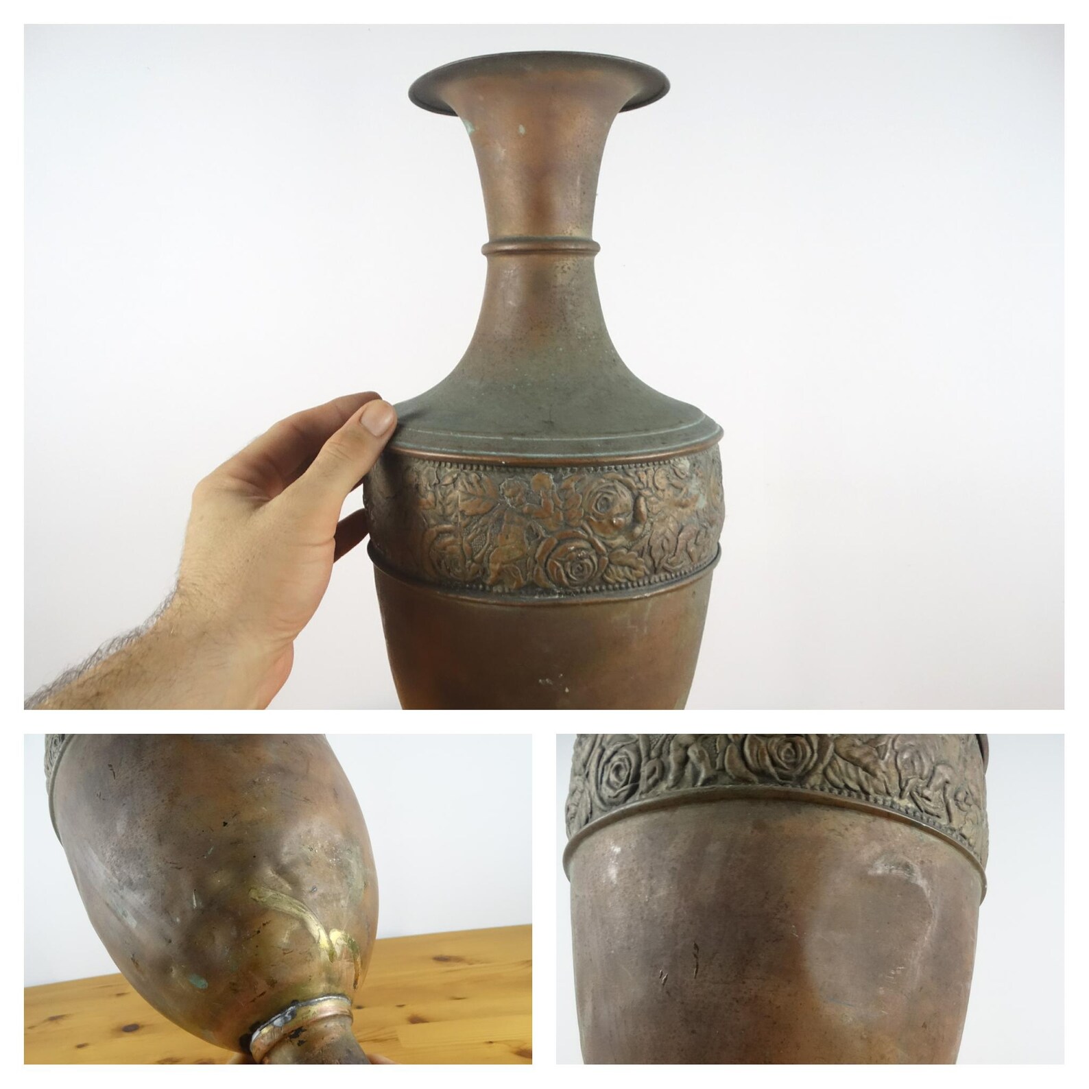 Huge Antique Copper Vase, Copper Verdigris Vase, Large Copper Amphora ...