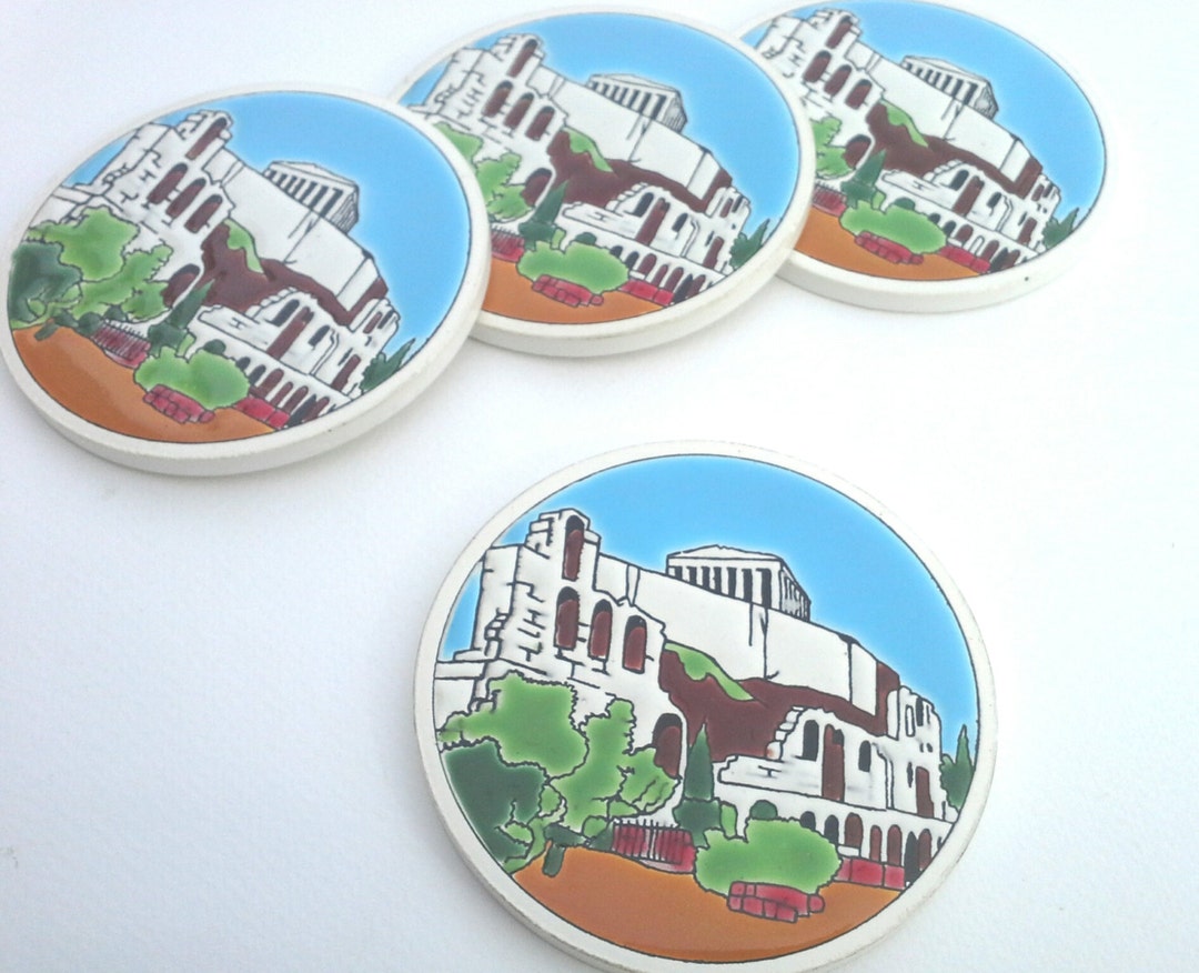 Greek Coaster, Ceramic Coaster, Handpainted Ceramic, Vintage Ceramic - Etsy