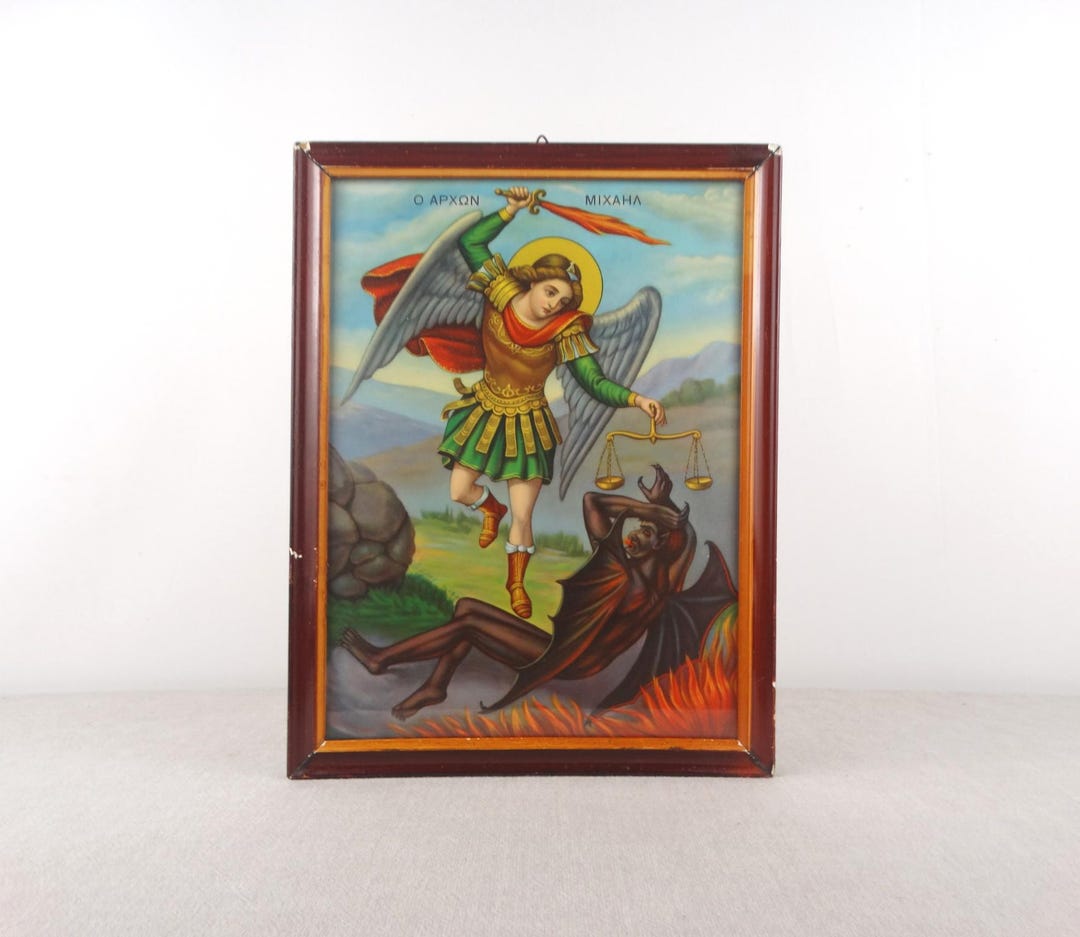 Vintage Religious Icon, St Michael Icon Print, Archangel Icon, Greek ...
