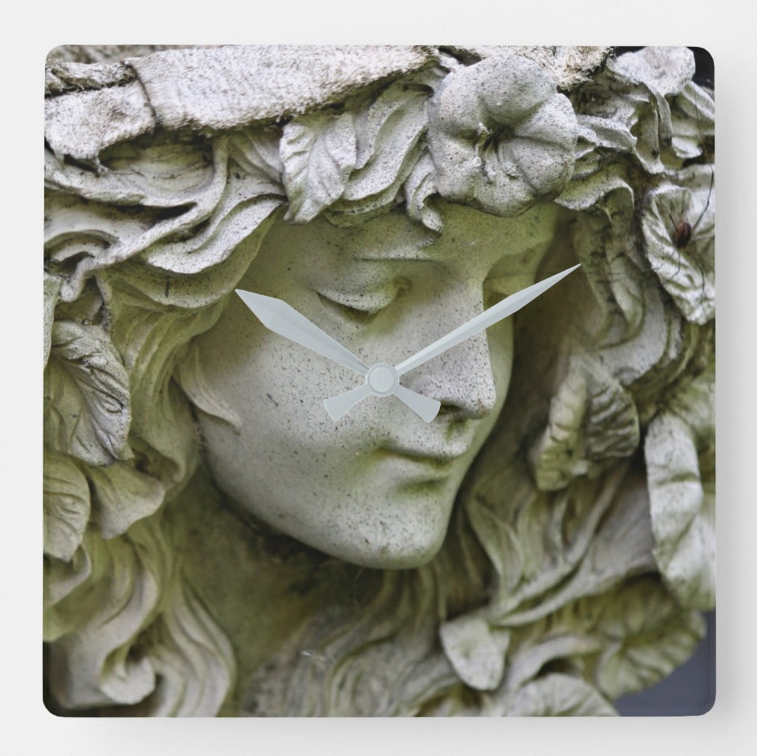 Square Wall Clock • Garden Angel • Featuring Portrait of Meditative ...