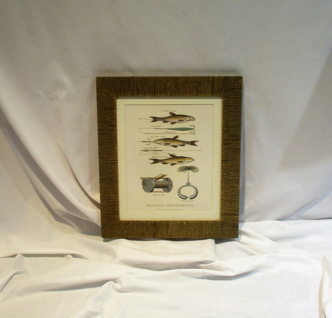 Fishing Engraving, Antique Hand Colored Lithograph, Framed English Art ...