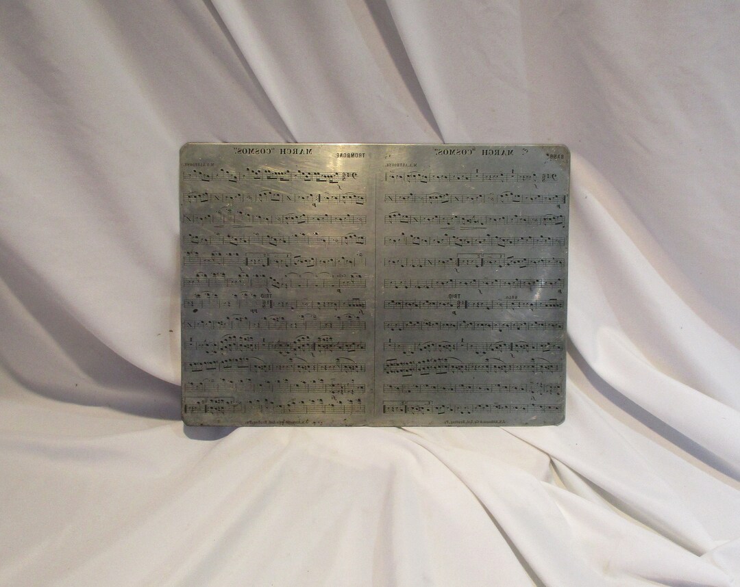 Music Printing Plate, Antique Printer's Block, Cosmos March, Bass and ...