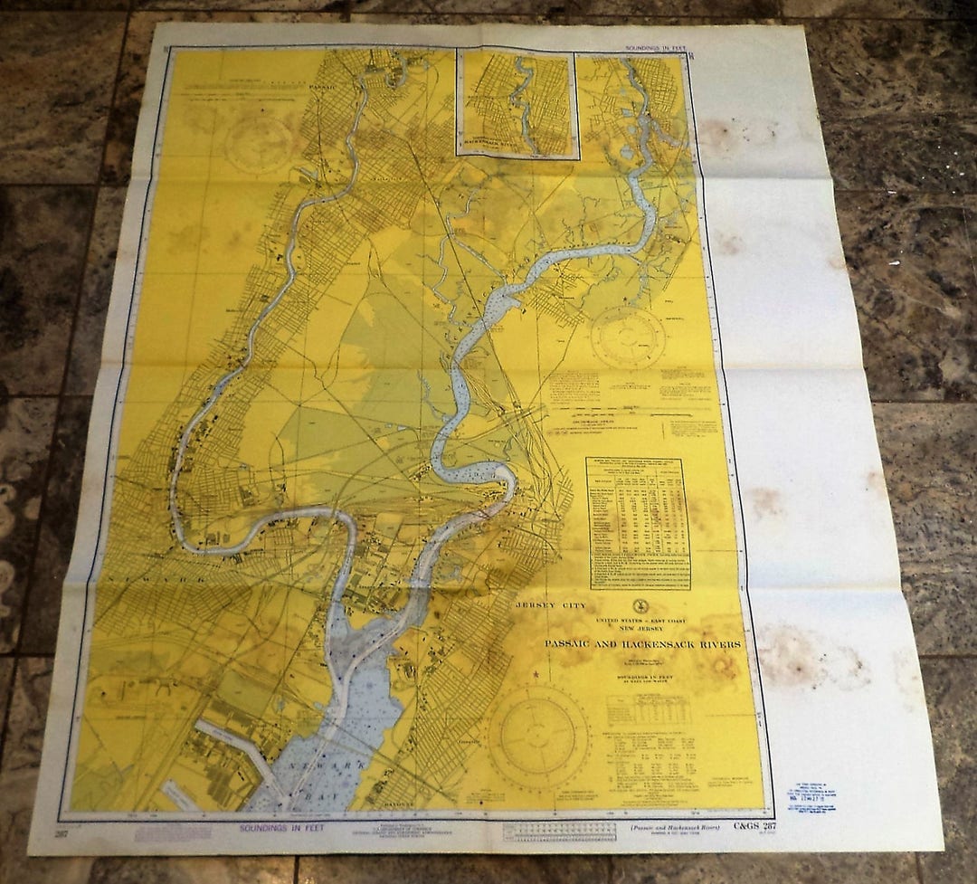 1972 Passaic and Hackensack Rivers, Maritime Soundings Map, Vintage ...