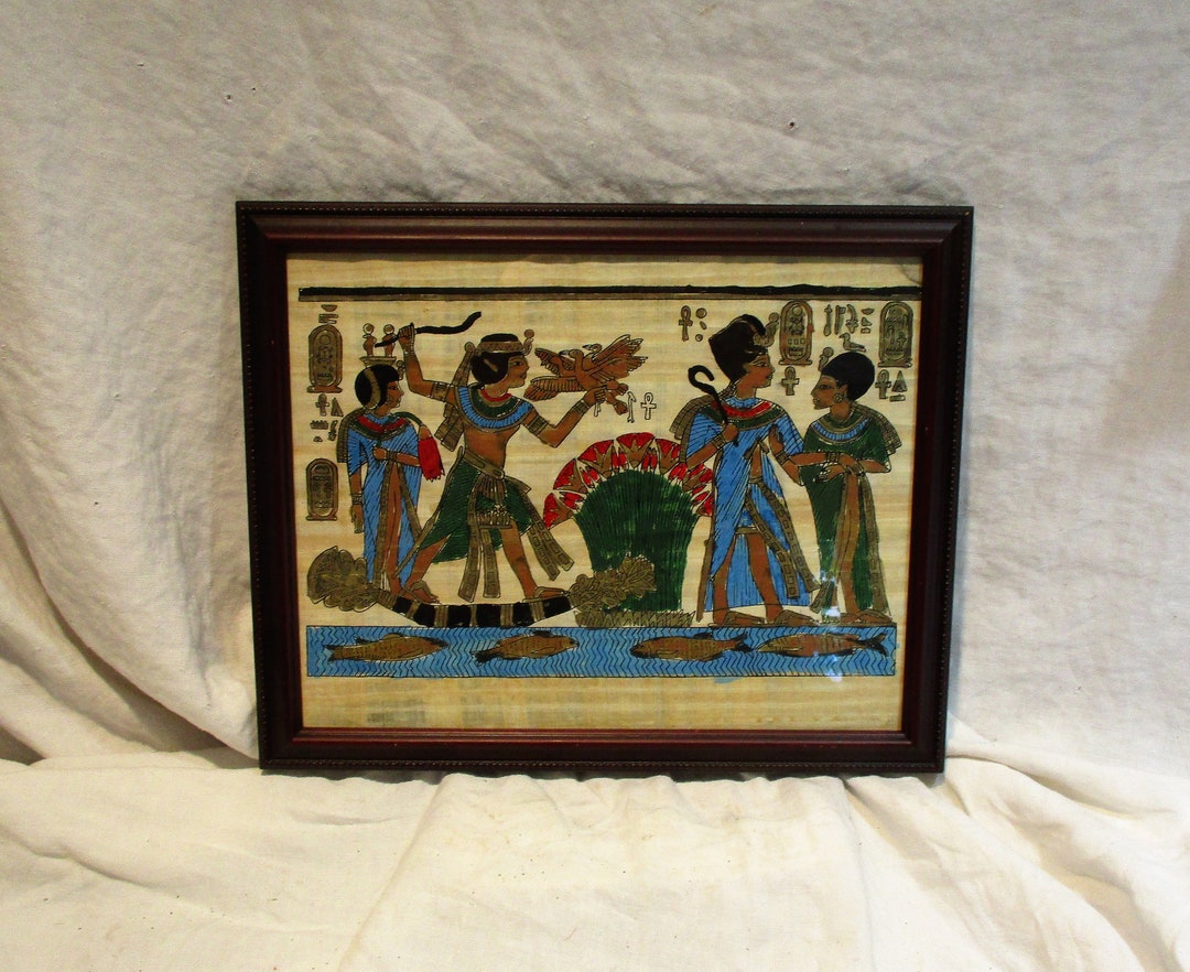 Hand Painted Papyrus, Egyptian (?) Folk Art, Original Work on Vintage ...