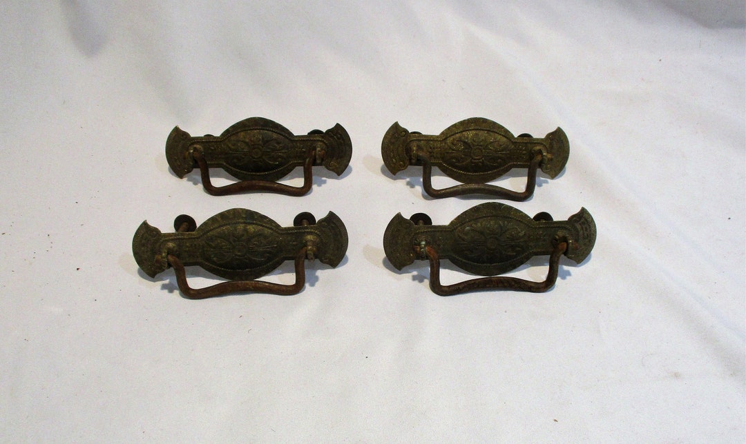 Drawer Pulls, Set of 4, Vintage Cast Brass Furniture Hardware ...