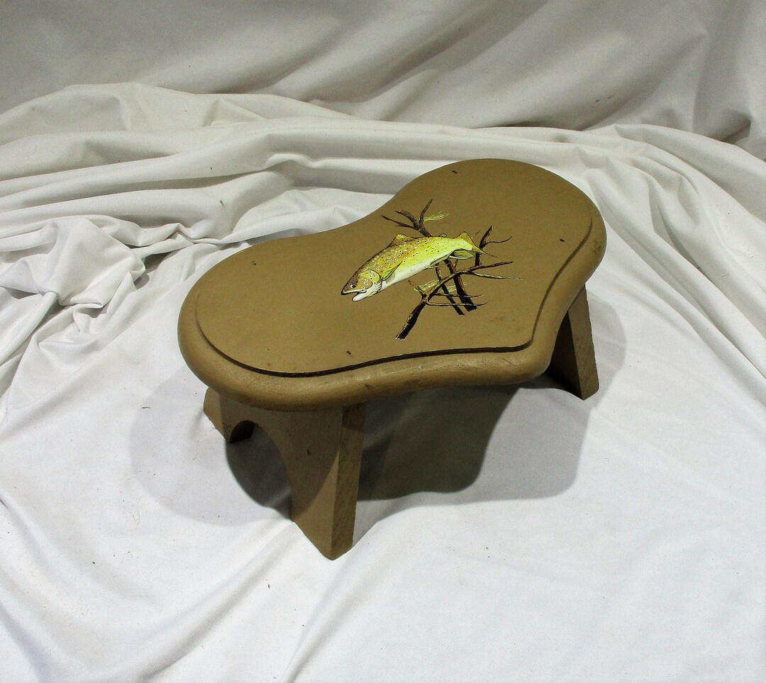 Milking Stool, Decoupage Fish Decorated Heart-shaped Vintage Footstool ...