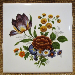 Ceramic Tiles, Vintage Folk Art, German Floral or Flower Tiles, Set of ...
