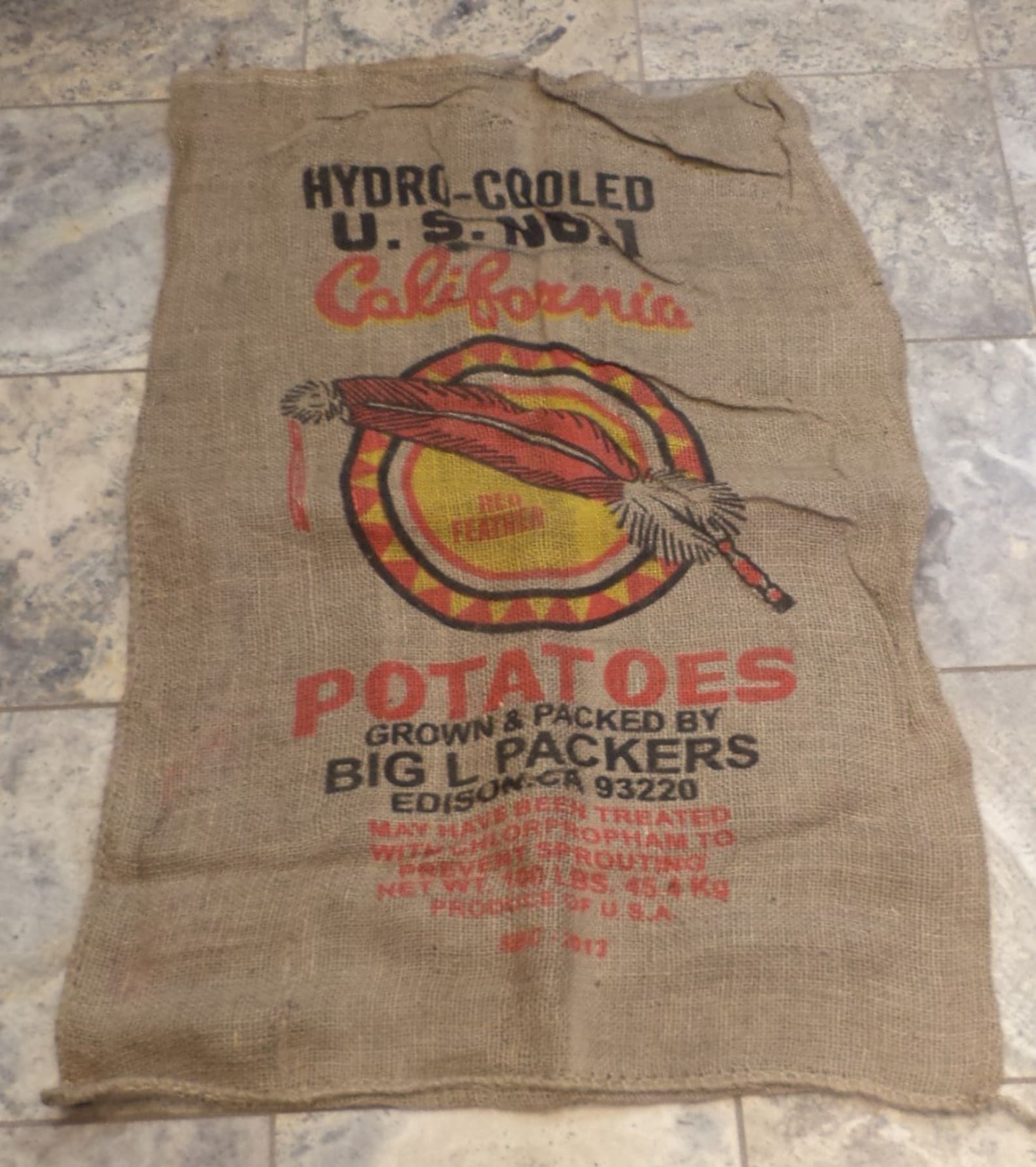Burlap Sack California Red Feather Potato Sack Old Barn and - Etsy