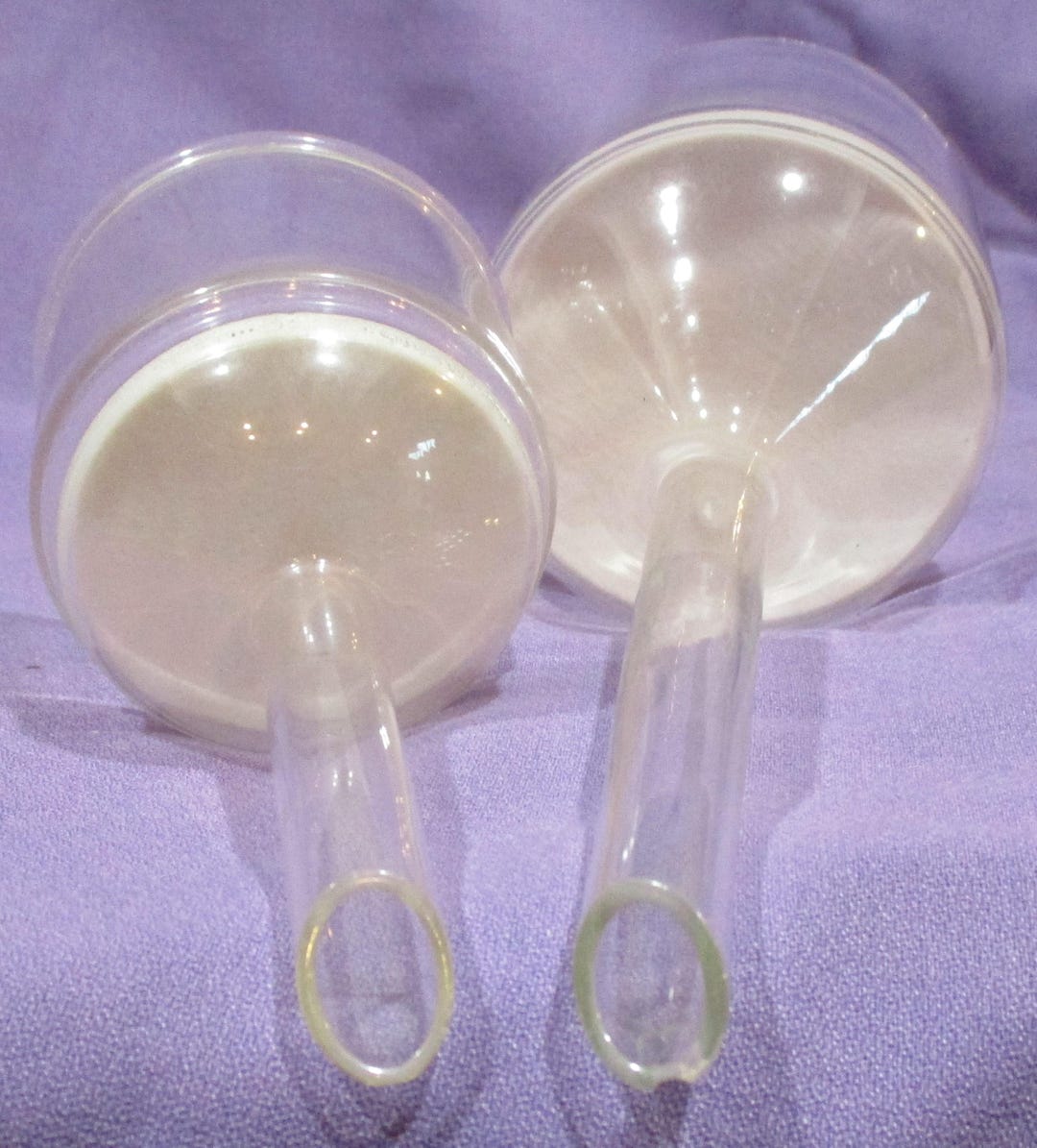 Chemistry Funnels, Two Commercial Laboratory Filtering Glass Funnels ...